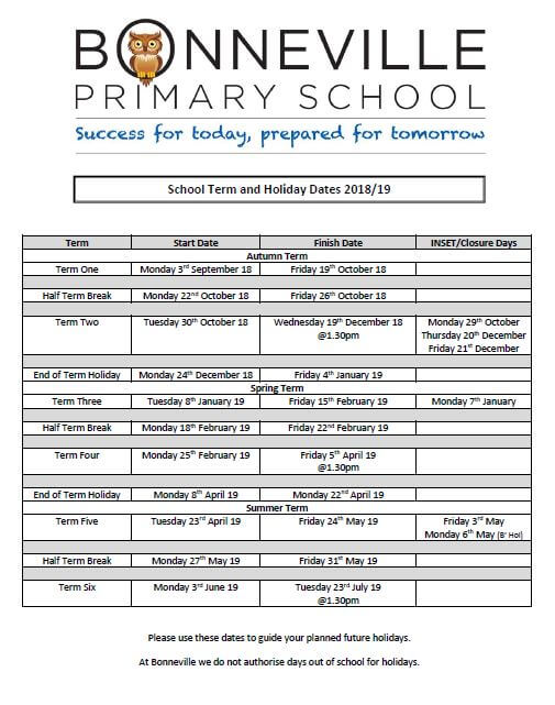 Term Dates - Bonneville Primary School
